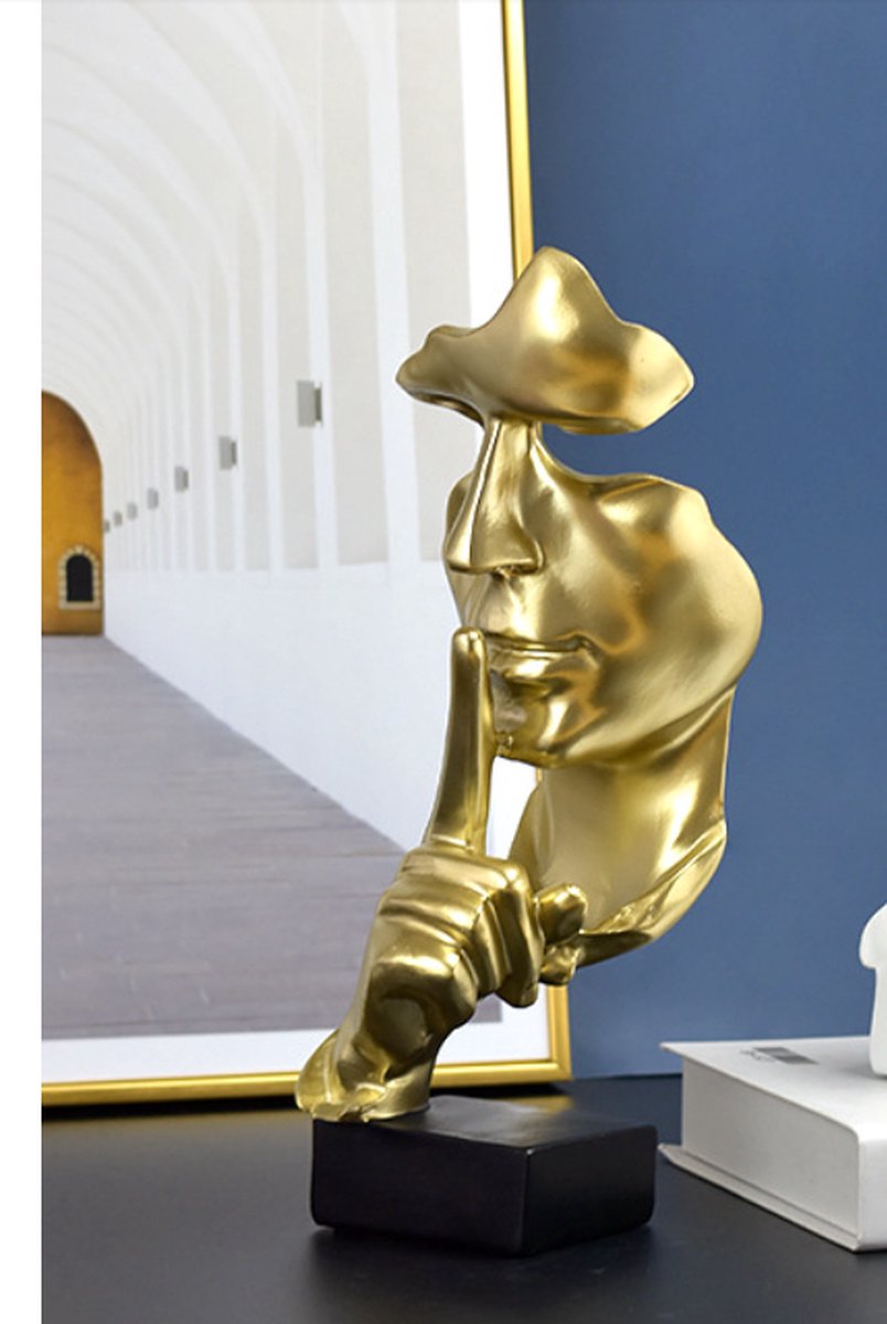 Creatieve Stilte Gouden Standbeeld Hars Denker Sculptuur Beeldje ...