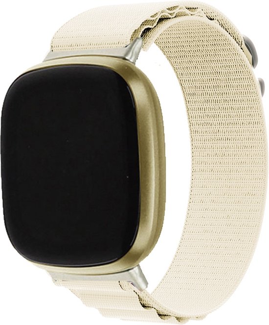 Nylon bandje - geschikt voor Fitbit Versa 4 / Sense 2 - ivoorkleurig | bol