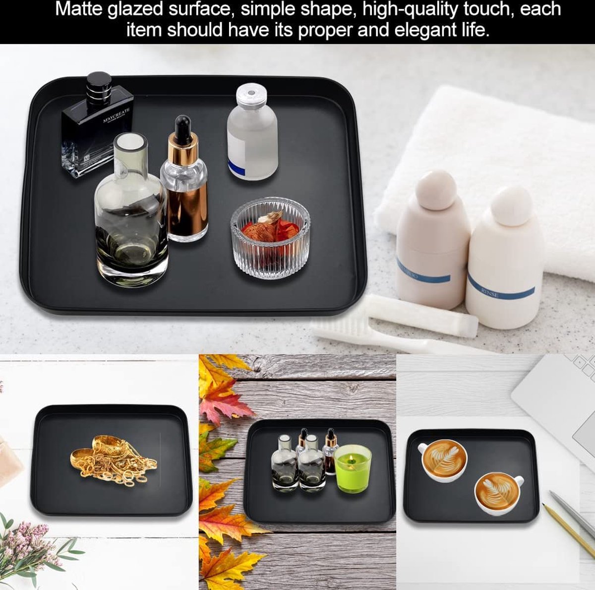 Dienblad Rechthoekig dienblad Zwart Kaarsenblad Roestvrij staal ...