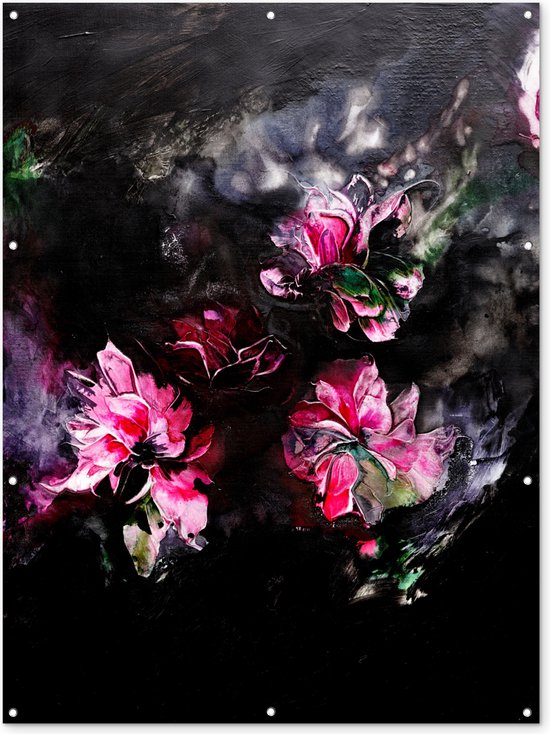 Muurdecoratie buiten Bloemen - Kunst - Verf - Roze - Zwart - 120x160 cm ...