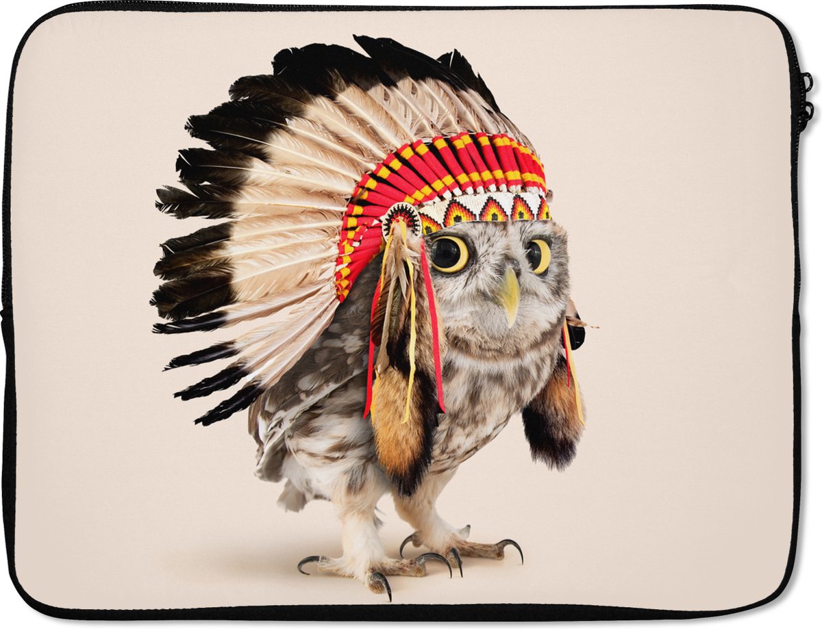 Laptophoes - Laptopsleeve - Uil - Vogel - Indianentooi - Bruin - 17 ...
