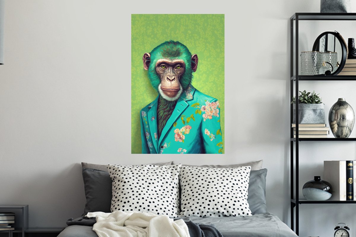 Muurstickers - Sticker Folie - Aap - Colbert - Bloemen - Neon - Portret - 60x90 cm -... | bol.com