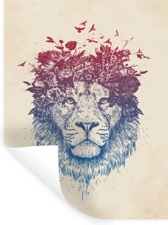 Muurstickers - Sticker Folie - Leeuw - Bloemen - Vogels - Natuur - 90x120 cm -... | bol.com