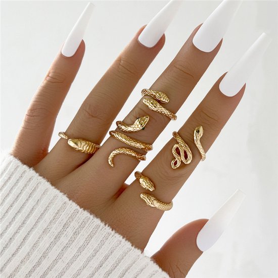 Set van 5 - Ring Slang Goud - Gold Snake - 5 Goudkleurige Ringen - 1,7 ...