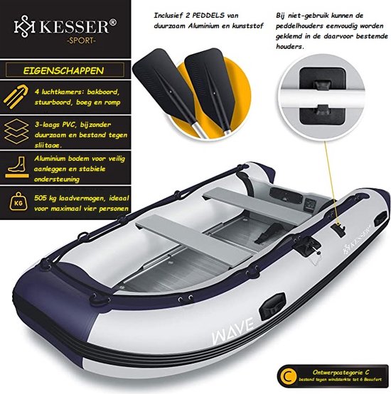 KESSER® Rubberboot / Opblaasboot 3,20 m voor 4 personen - peddelboot ...