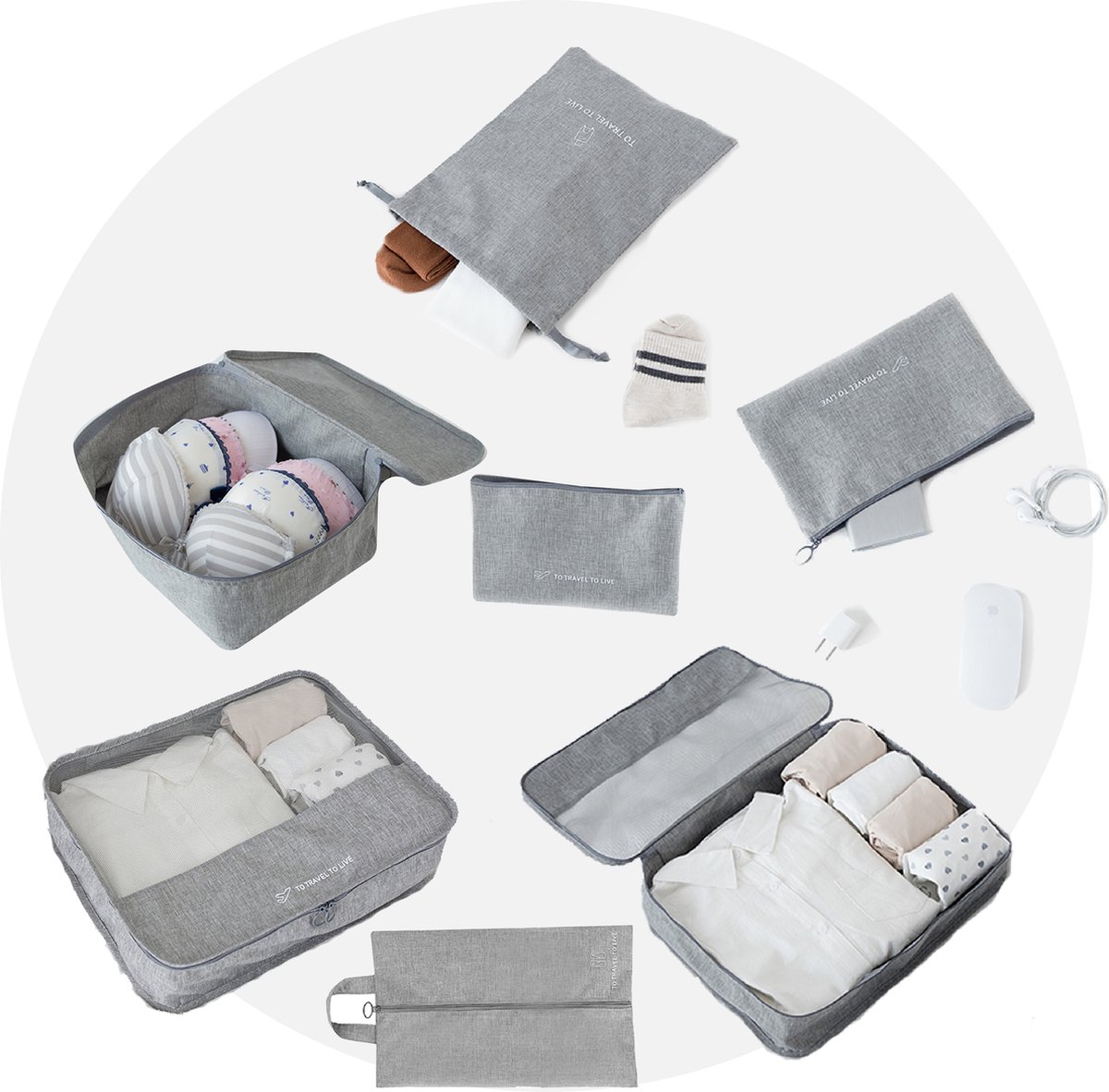 Packing cubes set 7 stuks - Reis organizer koffer en backpack - Grijs ...