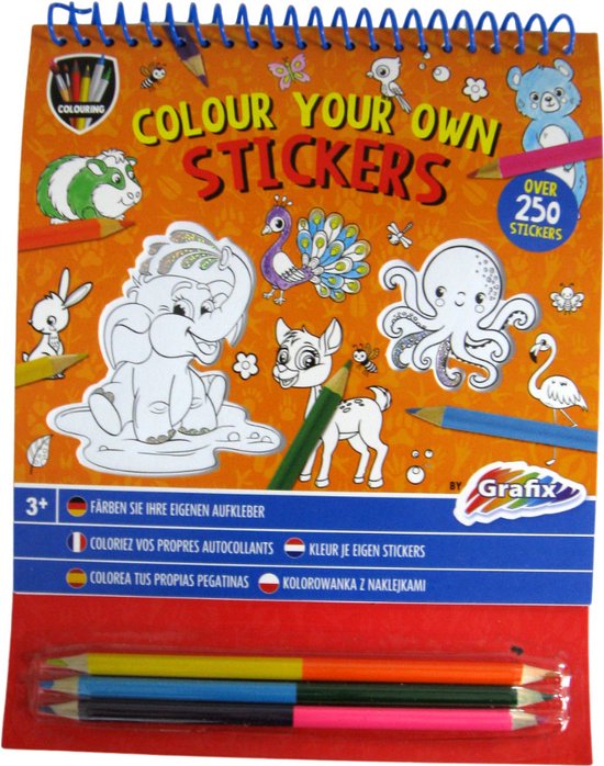 Grafix - Kleur je eigen stickers met 3 duopotloden - oranje | bol