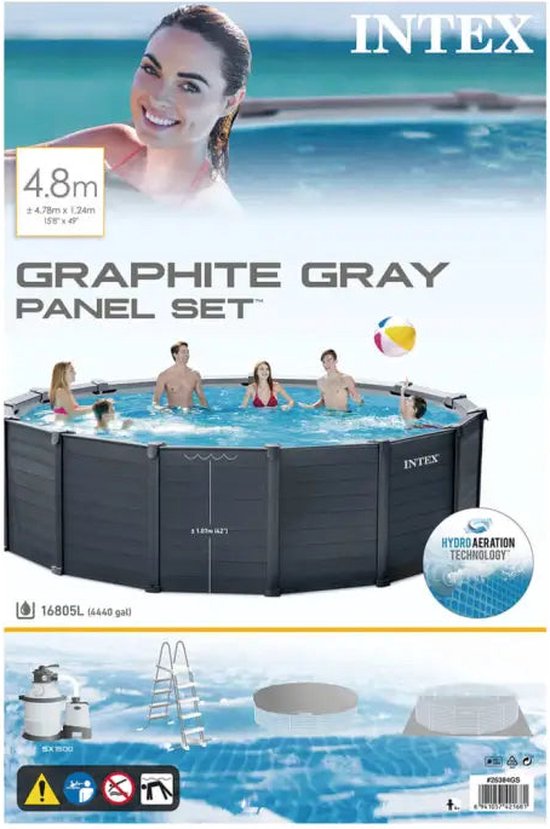 Intex Graphite Panel Pool 478x124 cm met zandfilter, ladder, afdek- en ...