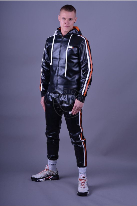 MR. Faux Leather Tracksuit Broek - Oranje Strepen | bol.com