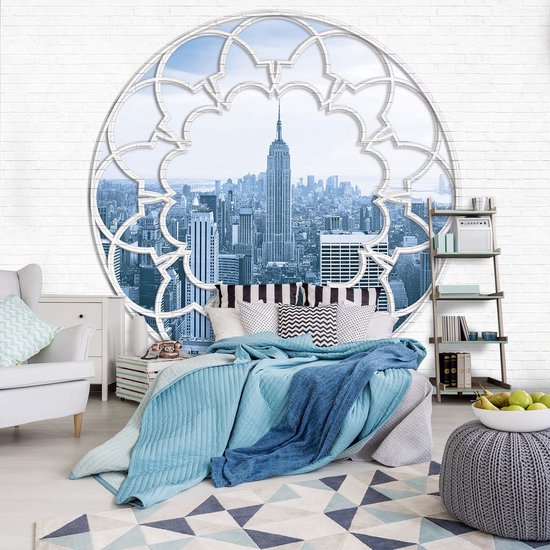 Fotobehang - Vlies Behang - New York Stad door Rond Raam 3D - 254 x 184 ...