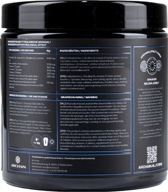 Archain Pre Workout - Rainbow Candy - 300 Gram - Poeder - 30 Doseringen ...