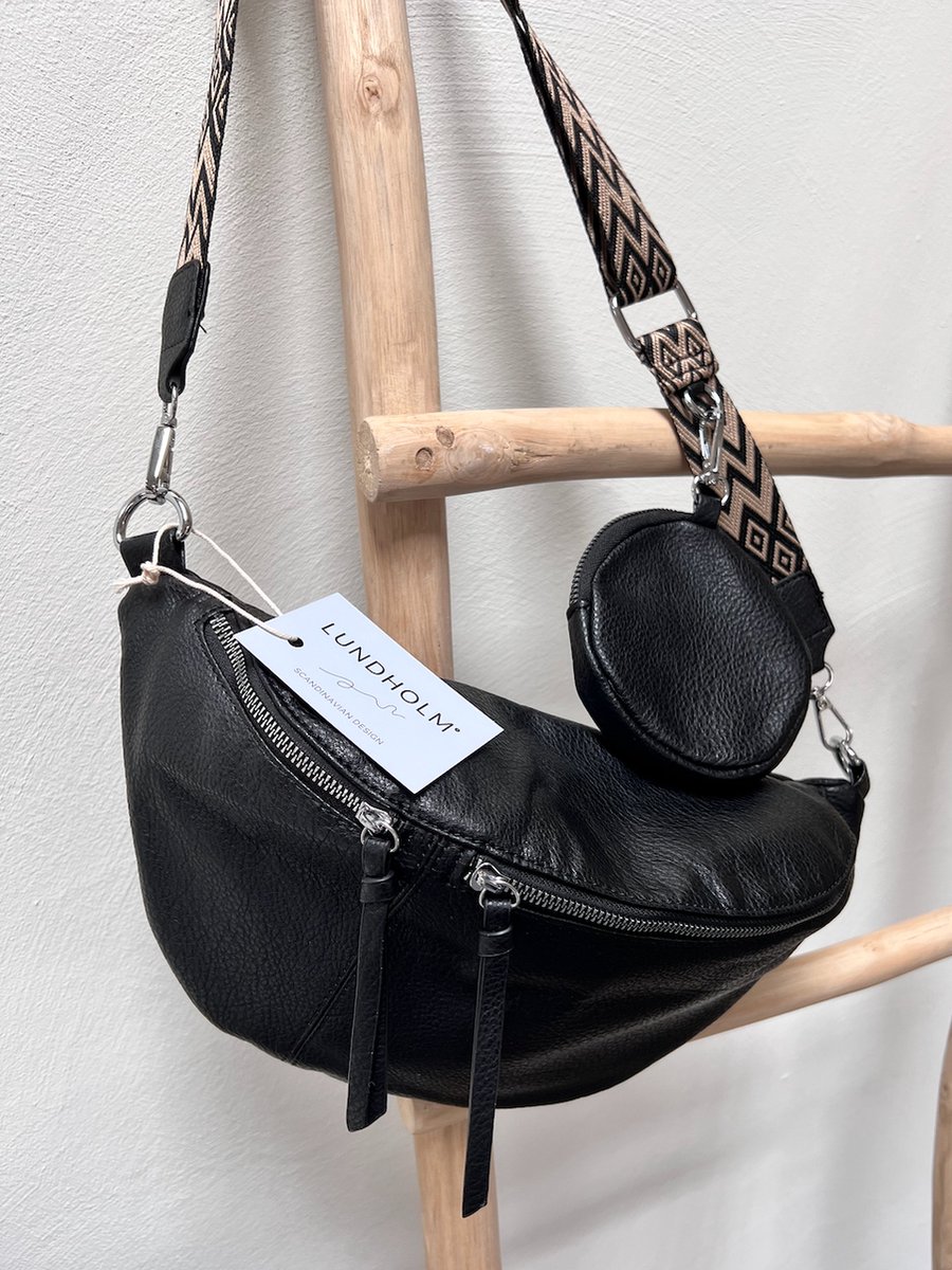 Lundholm heuptasje dames groot zwart met tassenriem beige zwart bag ...