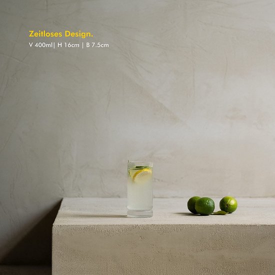 Geribbelde glazenset, 4 x 400 ml, longdrinkglazen, riffle glazen, esthetisch,... | bol