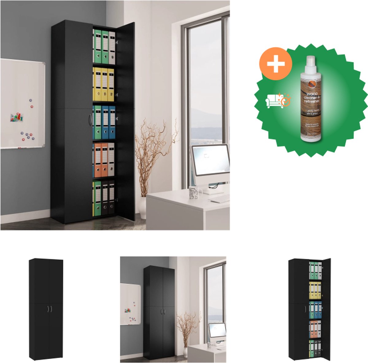 vidaXL Opbergkast - Zwart - 60 x 32 x 190 cm - Met 5 schappen en 2 ...