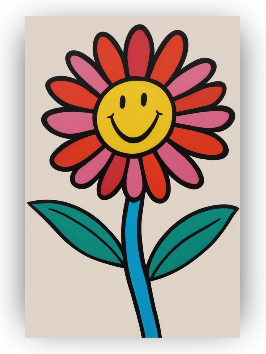 Bloem met smiley poster - Bloemen poster - Posters bloem - Vintage ...