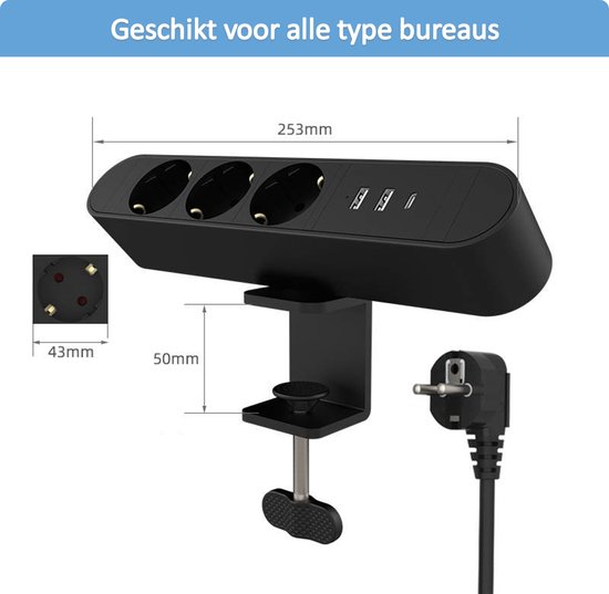 Noble Stekkerdoos met USB C - Moderne Stekkerdoos voor Bureau - 3 ...