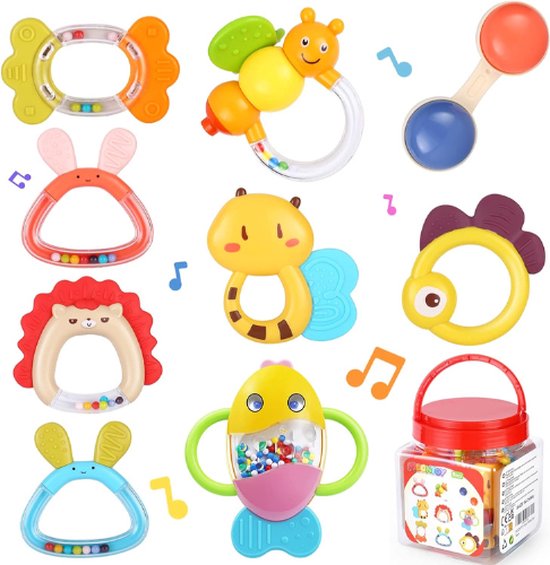Rammelaars set - 9 stuks - Bijtringen - Baby Rammelaar - Met Opbergdoos ...