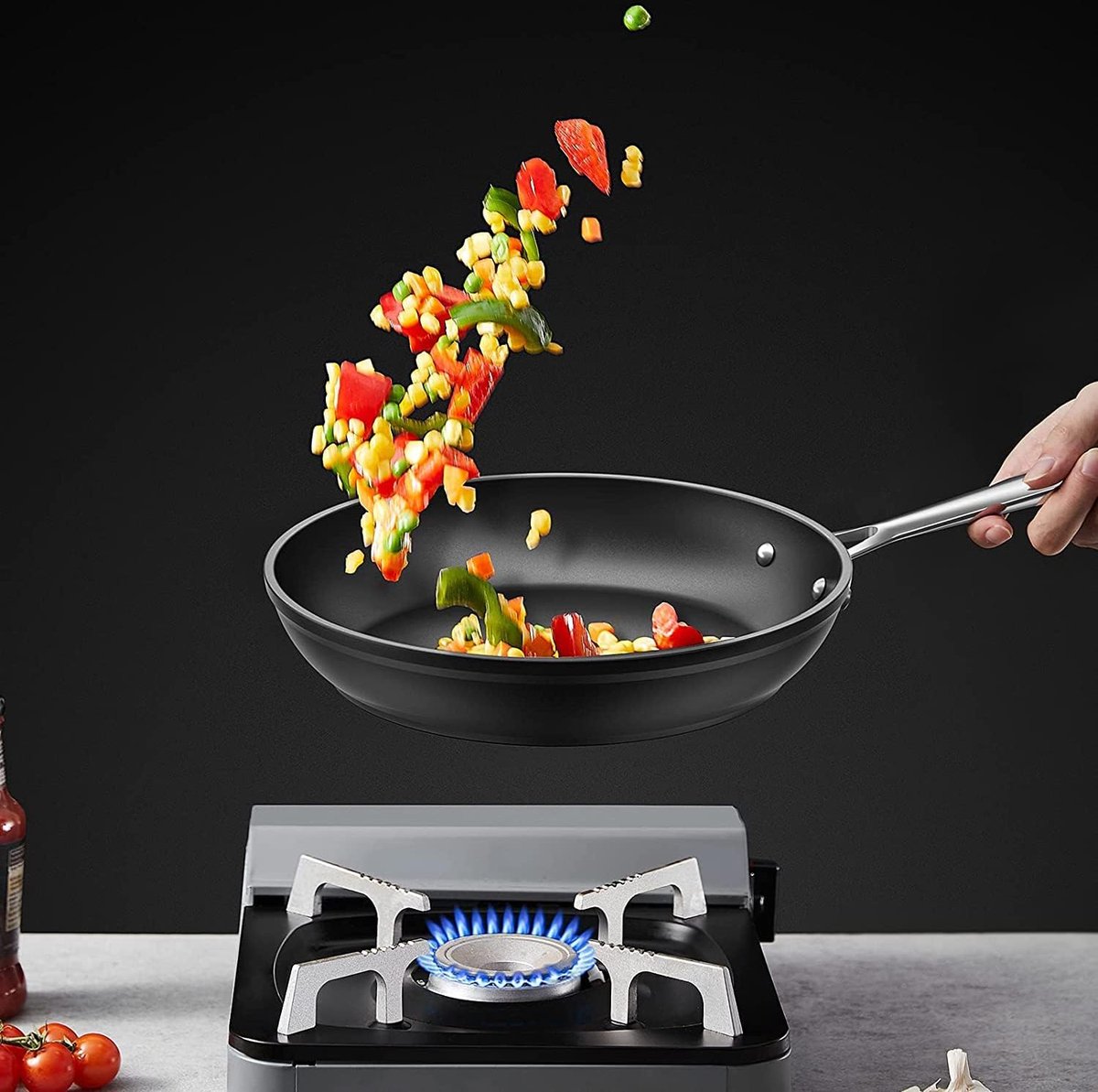 Koekenpan 28 cm, inductie pan met roestvrij stalen handgreep, pan ...