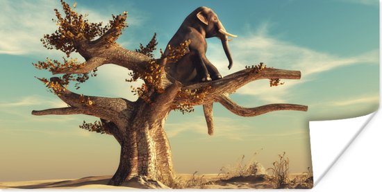 Poster Olifant - Boom - Natuur - Woestijn - 80x40 cm | bol