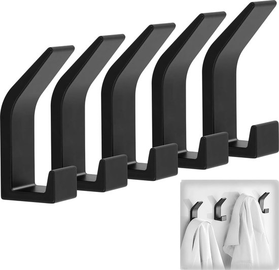 Gaderoben 5 stuks kapstokhaken, zwart, onzichtbare kapstokhaken ...
