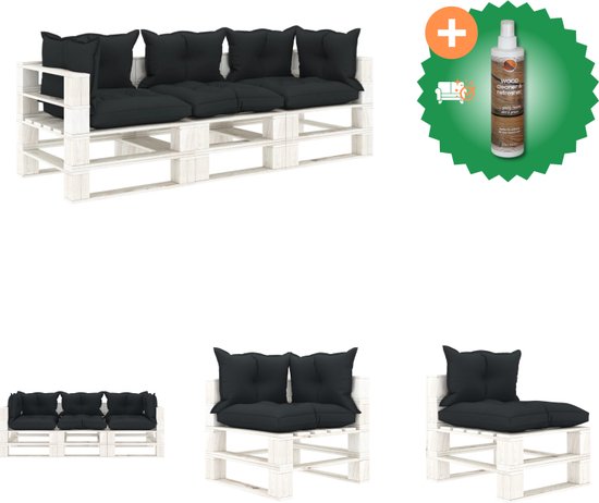 vidaXL Tuinbank 3 zits met antracietkleurige kussens pallet hout ...