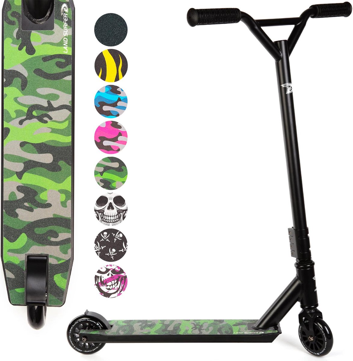 Land Surfer - trottinette freestyle - design camouflage vert - rotatif ...