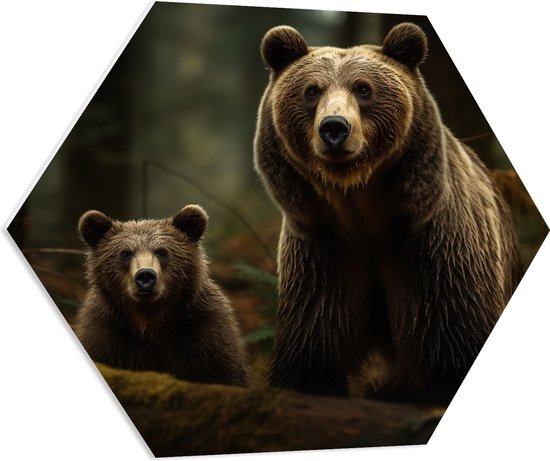 PVC Schuimplaat Hexagon - Beren -Wild - Bruin - Bos - Bomen - 70x60.9 ...
