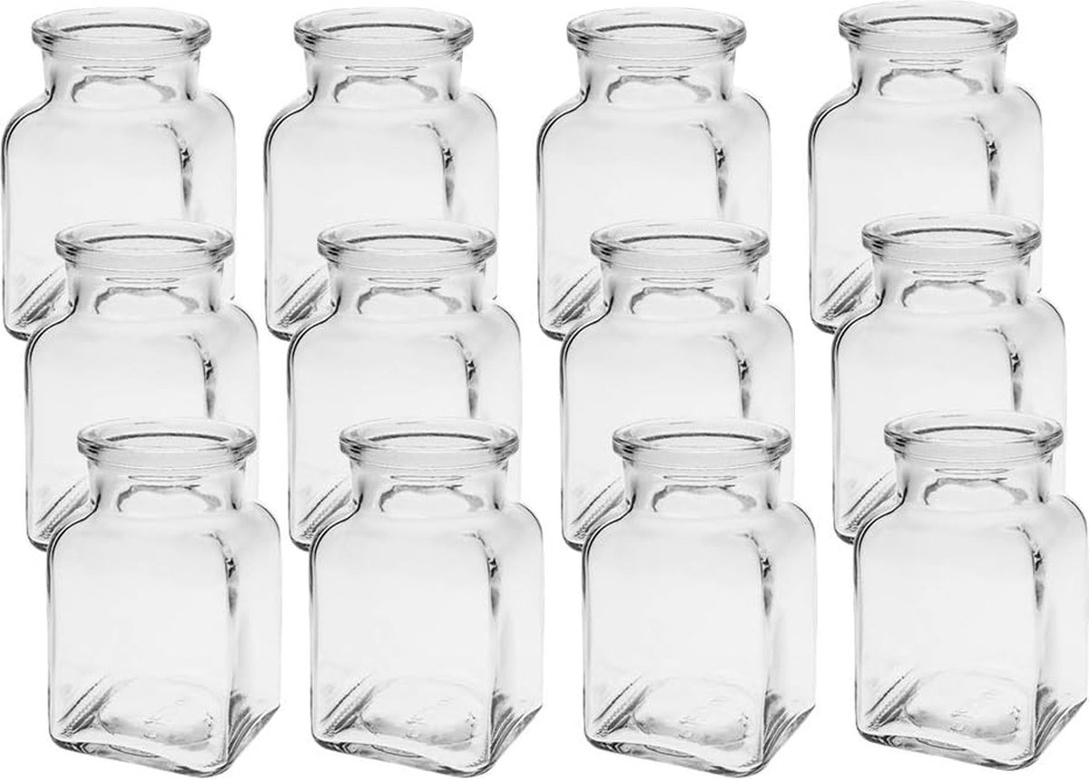 12 stuks vierkante mini-vaasjes glazen flesjes kleine decoratieve ...