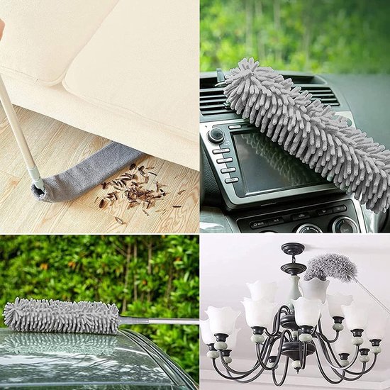 Stofdoek, telescopisch, wasbaar, set van 4 microvezelkoppen, lange ...