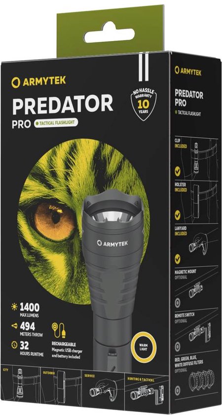 ArmyTek Predator Pro Warm Zaklamp werkt op een accu LED 1400 lm 136 g | bol