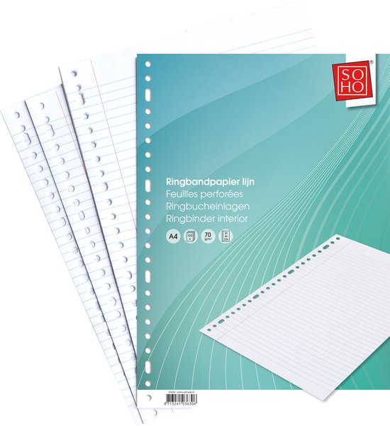 SOHO Ringbandpapier 23-rings lijn – Ringbandpapier A4 – Gelinieerd ...