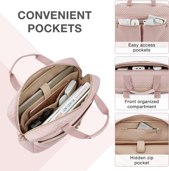 Laptoptas 15.6 inch - Roze - Laptop schoudertas voor dames - Kantoor ...