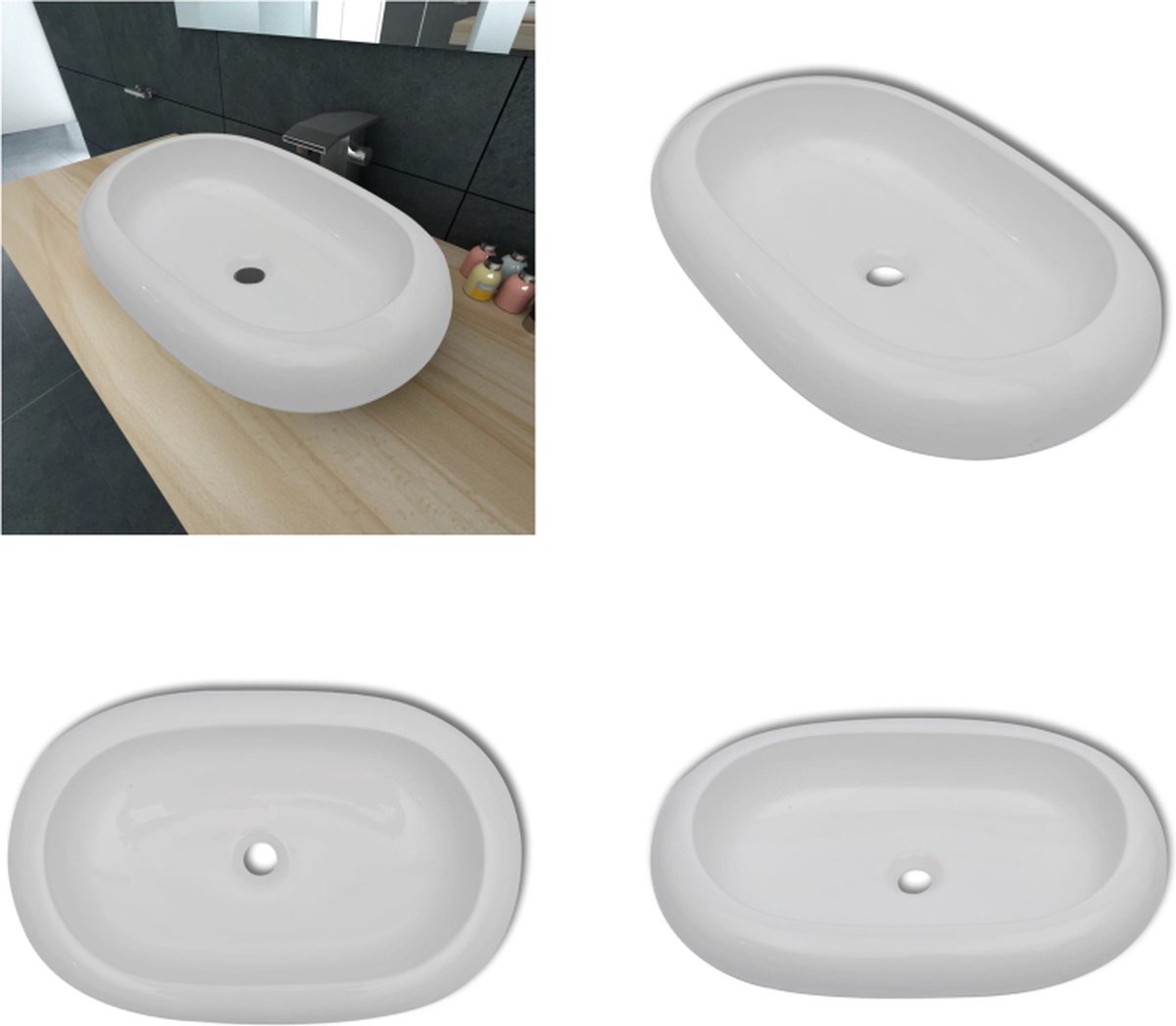 vidaXL Luxe keramische wasbak ovaal 63 x 42 cm (wit) - Wasbak ...