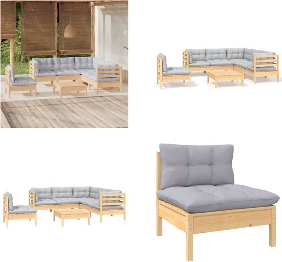 vidaXL 6-delige Loungeset met grijze kussens grenenhout - Loungeset ...