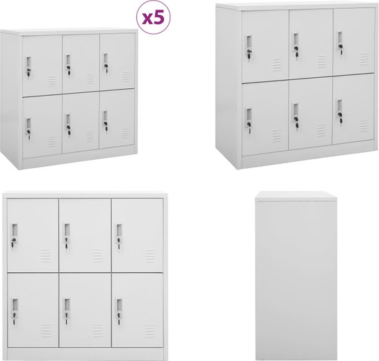 vidaXL Lockerkasten 5 st 90x45x92,5 cm staal lichtgrijs - Lockerkast ...