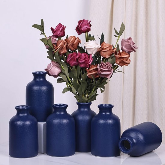 Blauwe keramische Bud vazen set van 6 - waterdichte blauwe kleine vaas ...