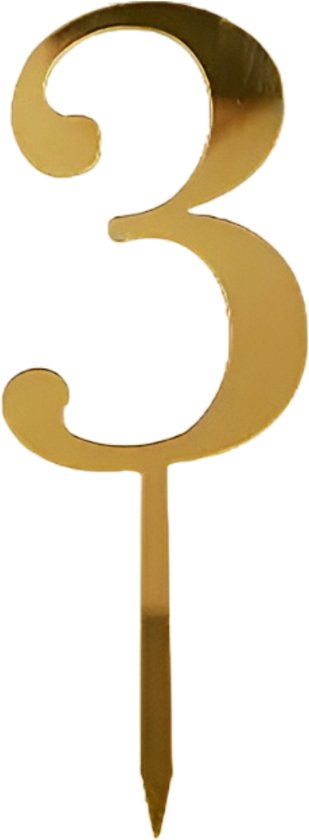Cake Topper Cijfer 3 - Goud - 1 Stuk - Taarttopper - Taartdecoratie ...