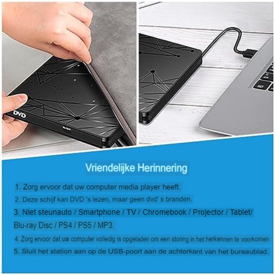 DVD speler laptop - DVD speler portable - 190 Gram - Zwart | bol