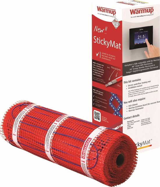 10m² StickyMat 200W/m² Elektrische vloerverwarming mat | WARMUP ...