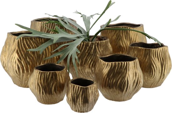 DK Design Bloempot/plantenpot organisch model Multan - goud - D22 x H18 ...
