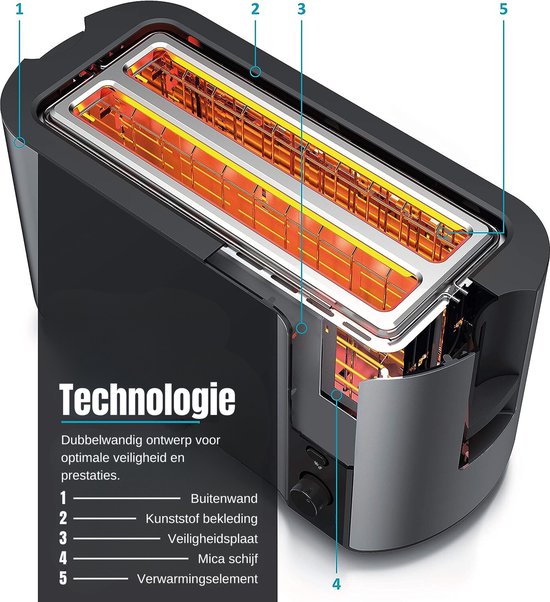 Broodrooster met Tostiklemmen - 3 in 1 Broodrooster - 6 Niveaus - Met ...