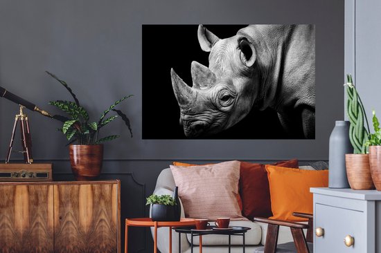 Muurstickers - Sticker Folie - Dieren - Neushoorn - Zwart - Wit - Portret - 120x80 cm... | bol