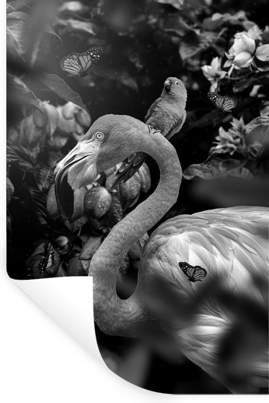 Muurstickers - Sticker Folie - Flamingo en een vogel in de jungle - zwart wit - 20x30... | bol