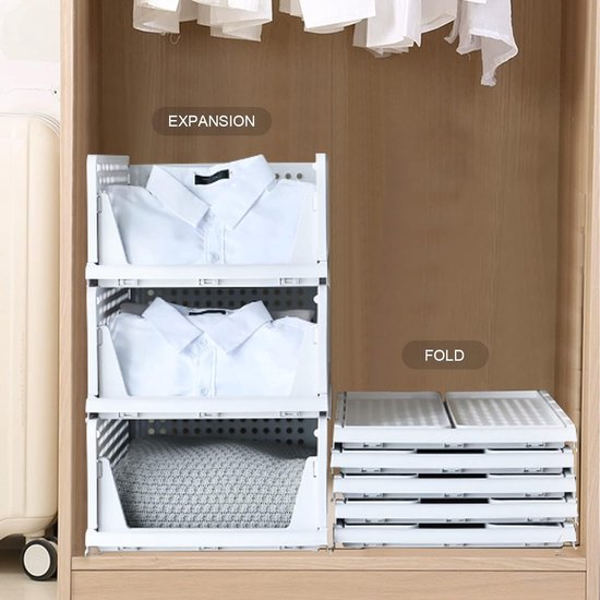 Set van 3 opvouwbare plastic opbergdozen, ladekast, kledingkast ...