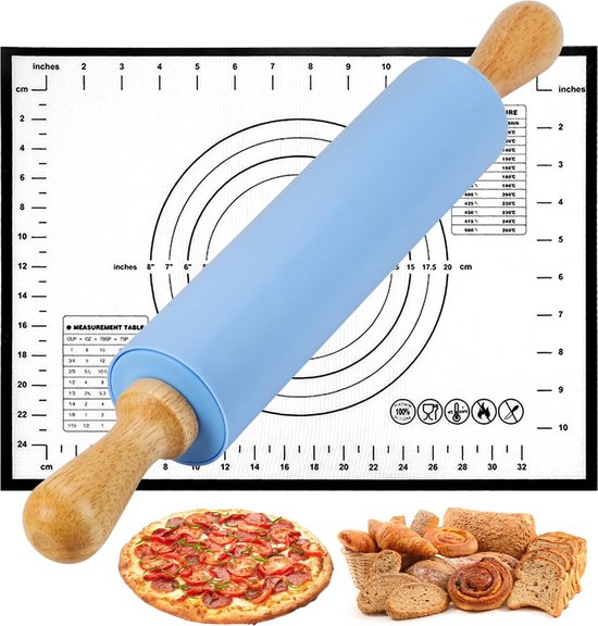 Deegroller van siliconen, met bakmat, groot, 43 cm, siliconen ...