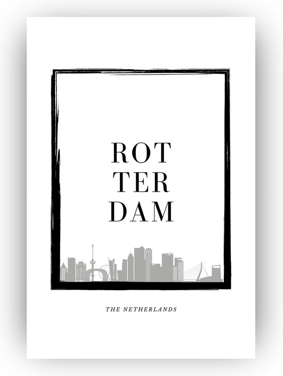 Skyline Rotterdam 60x90 cm - Rotterdam skyline poster - Zwart wit ...