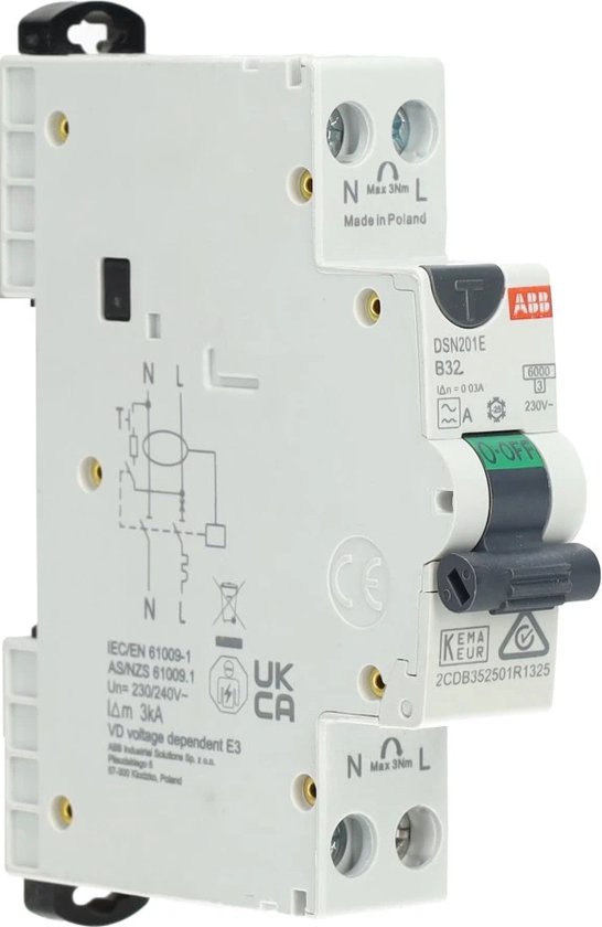 ABB aardlekautomaat 1-polig+nul 32A B-kar 30mA (DSN201E B32 A30) | bol