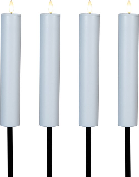Anna Collection solar kaars fakkel - 4x - wit - tuinsteker - H76 cm - 3D lont - tuinlamp | bol