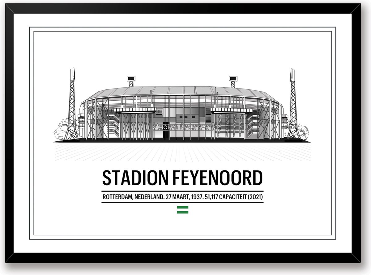 Feyenoord Stadion poster | wanddecoratie Feyenoord Rotterdam zwart wit ...