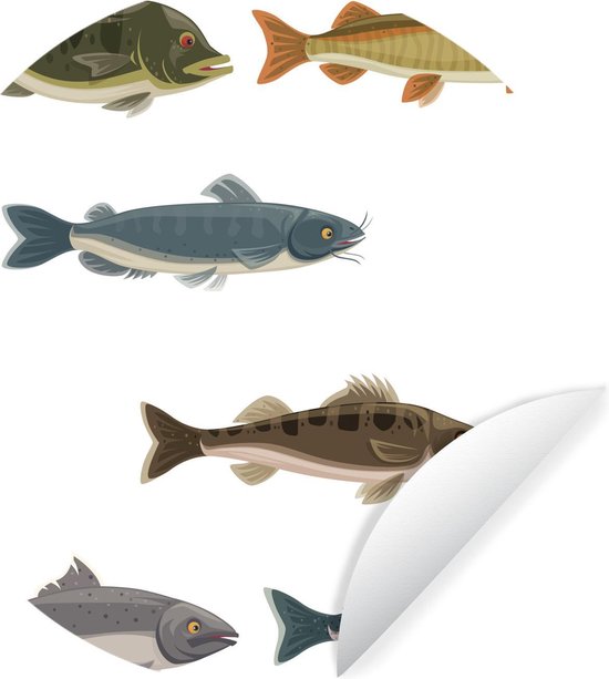 Illustration de six poissons colorés autocollant de papier peint cercle ...